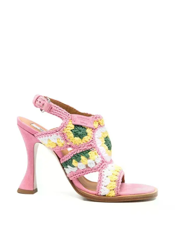 Moschino Crochet Knit Heeled Sandals - Pink