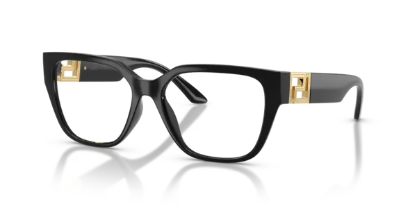Versace Gold Tone Medusa Accent Rectangular Eyeglasses - Noir