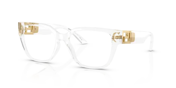 Versace Gold Tone Medusa Accent Rectangular Eyeglasses - Transparent Crystal