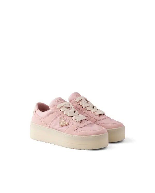 Prada Downtown Bold Re-nylon And Suede Sneakers - Peach