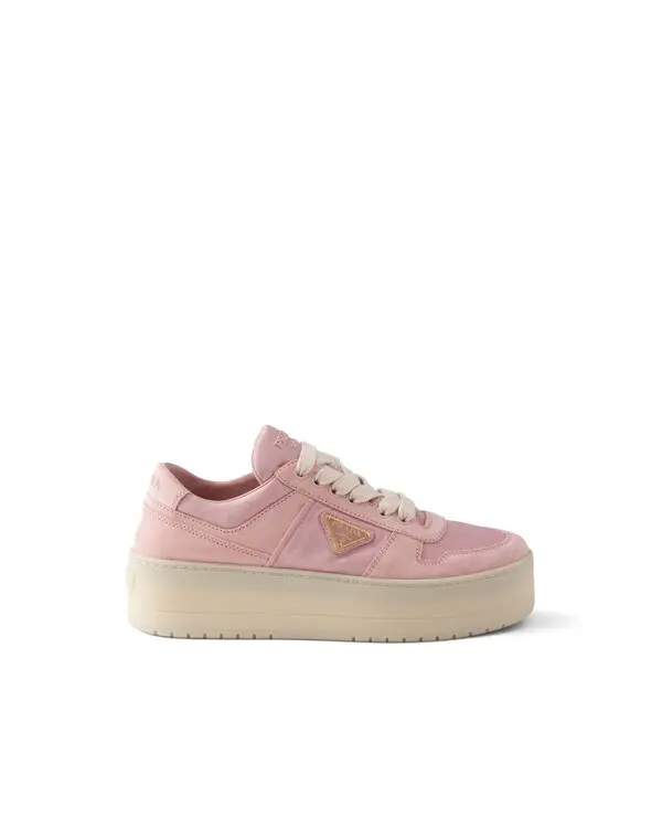 Prada Downtown Bold Re-nylon And Suede Sneakers - Peach