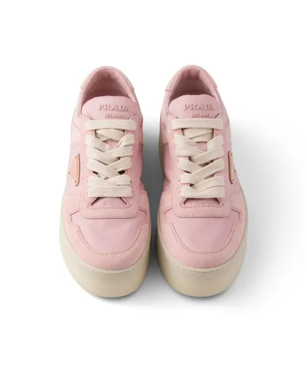 Prada Downtown Bold Re-nylon And Suede Sneakers - Peach