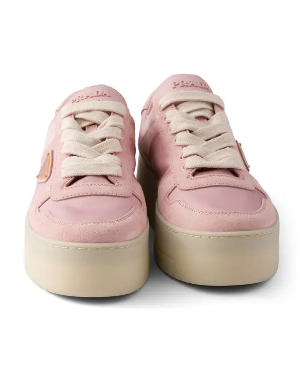 Prada Downtown Bold Re-nylon And Suede Sneakers - Peach