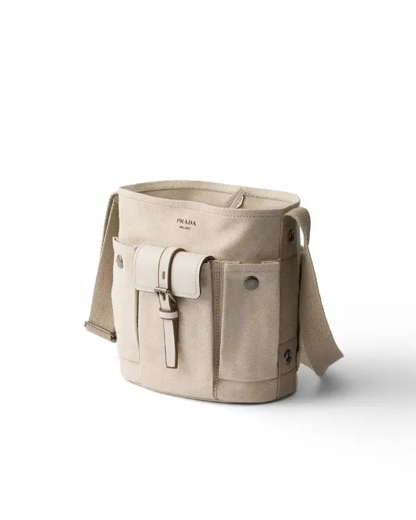 Prada Route Mini Canvas And Leather Bucket Bag