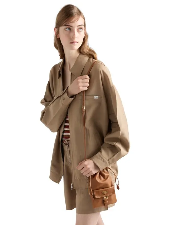 Prada Nappa Leather Pouch With Drawstring Closure And Flap Pocket - Caramel