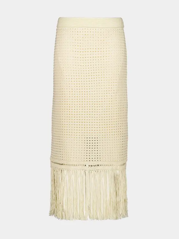 Zimmermann Indra Crochet Fringe Midi Skirt