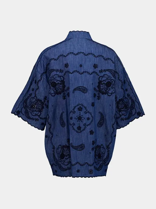 Zimmermann Railway Aster Embroidered Denim Shirt - Blue