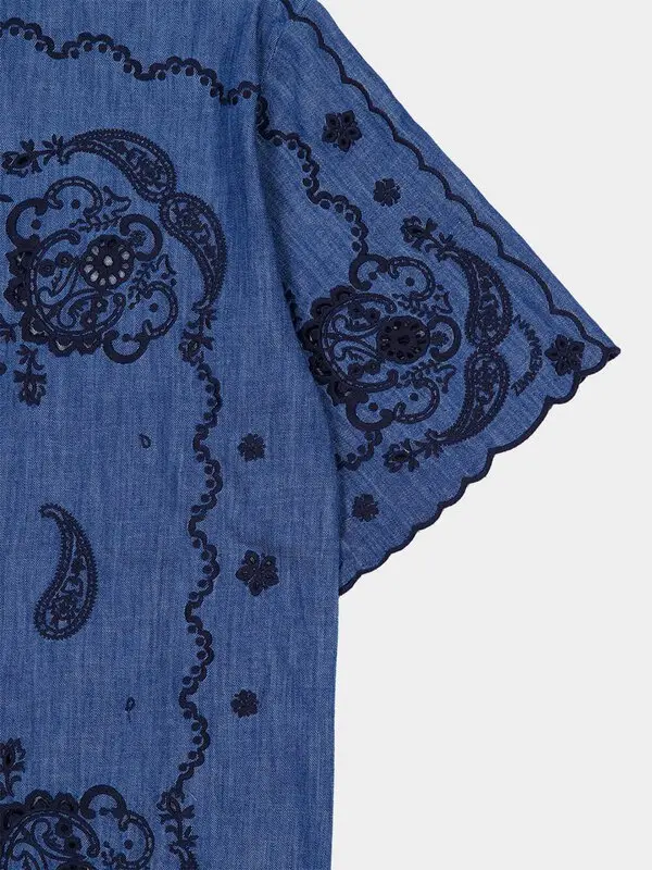 Zimmermann Railway Aster Embroidered Denim Shirt - Blue