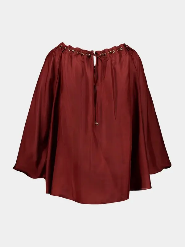 Zimmermann Aster Gathered Silk Blouse - Burgundy