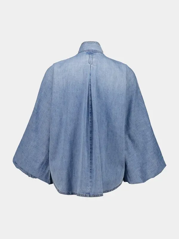 Zimmermann Skylark Indra Denim Tie Neck Blouse