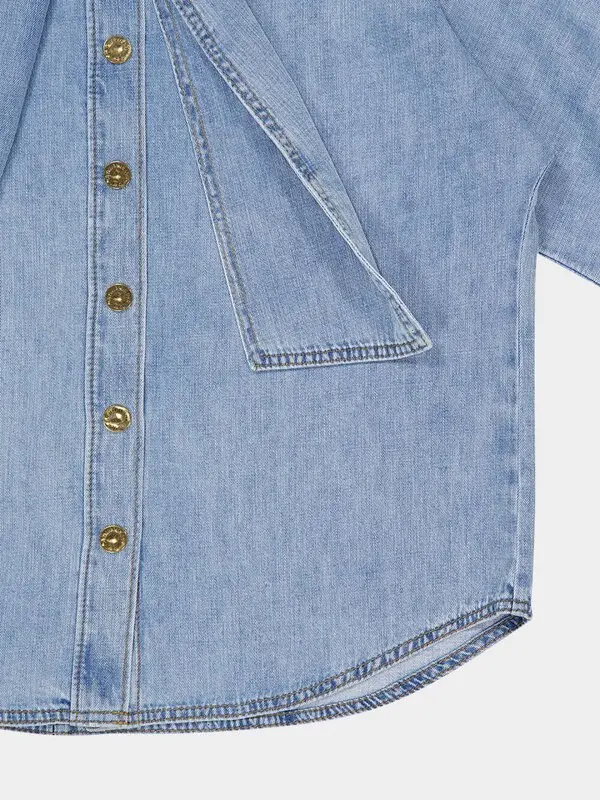 Zimmermann Skylark Indra Denim Tie Neck Blouse