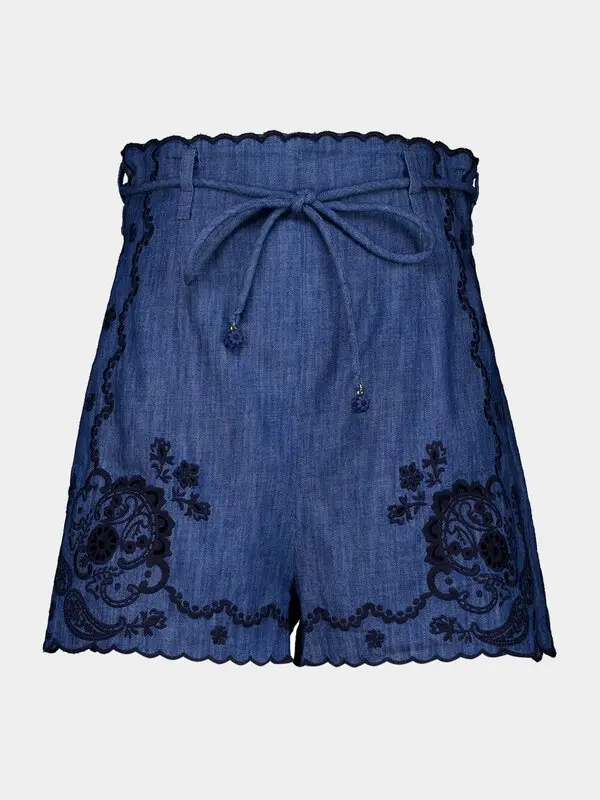 Zimmermann Embroidered Denim Shorts - Blue