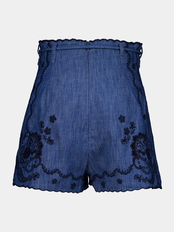 Zimmermann Embroidered Denim Shorts - Blue