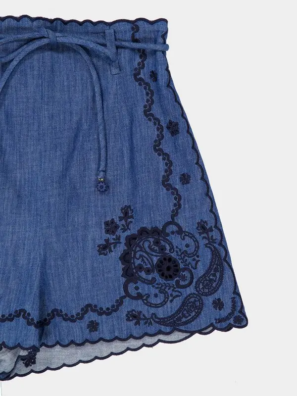 Zimmermann Embroidered Denim Shorts - Blue