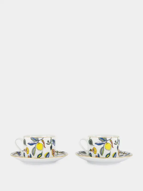 La DoubleJ Borboni Impero Porcelain Tea Cups Set Of 2 - White