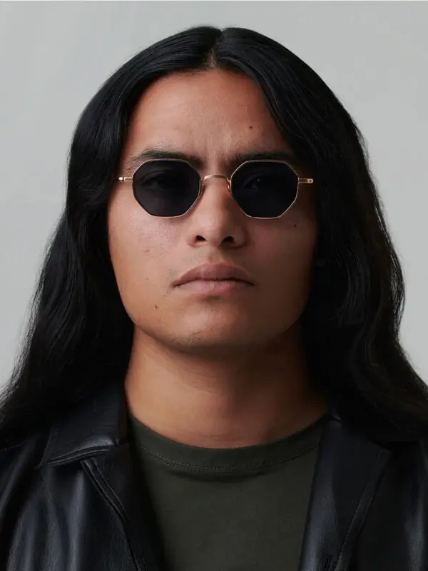 AHLEM Gaillon Octagon Sunglasses In Peony Gold - Blue