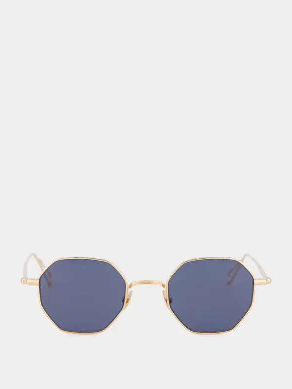 AHLEM Gaillon Octagon Sunglasses In Peony Gold - Blue