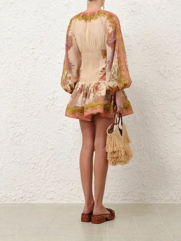 Zimmermann Indra Chartreuse Floral Mini Dress - Multicolour