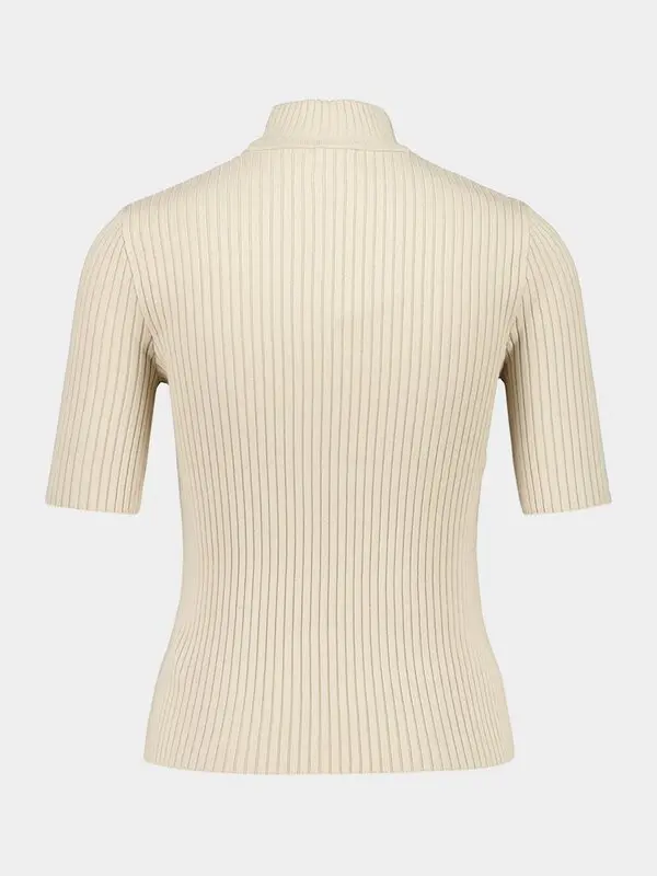 COURREGES Sand Reedition Short Sleeves Rib Knit Sweater - Beige