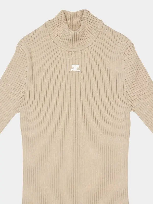 COURREGES Sand Reedition Short Sleeves Rib Knit Sweater - Beige