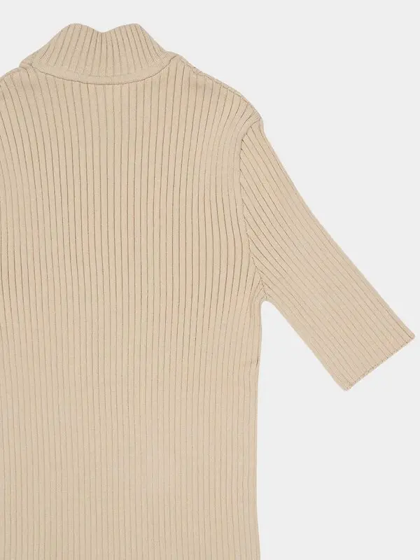COURREGES Sand Reedition Short Sleeves Rib Knit Sweater - Beige