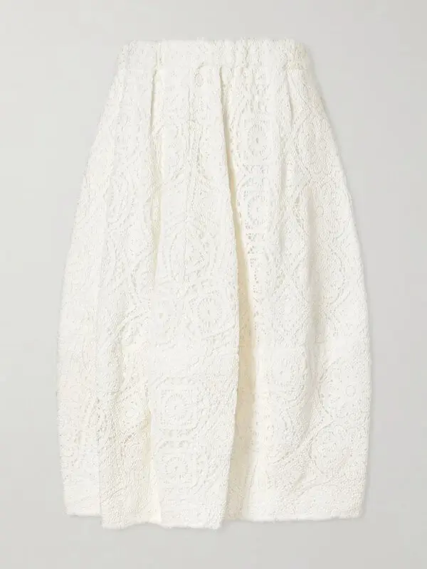 Comme Des Garçons Pleated Crocheted Cotton Midi Skirt - Neutrals