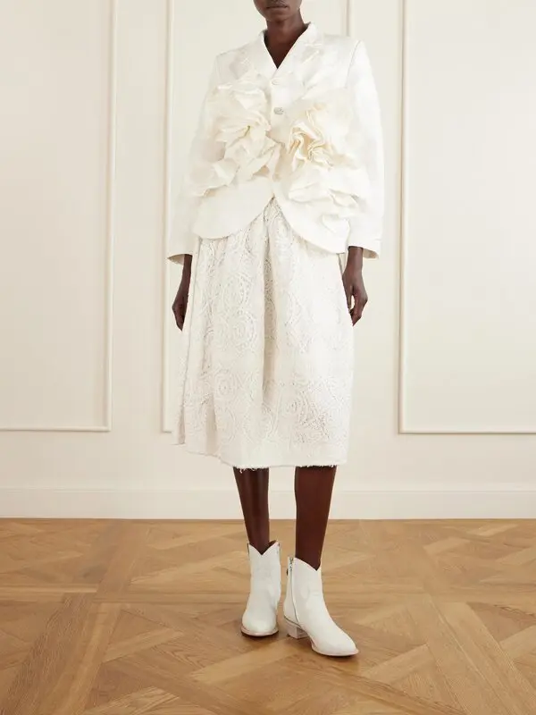Comme Des Garçons Pleated Crocheted Cotton Midi Skirt