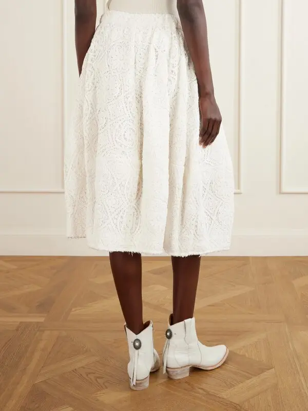 Comme Des Garçons Pleated Crocheted Cotton Midi Skirt