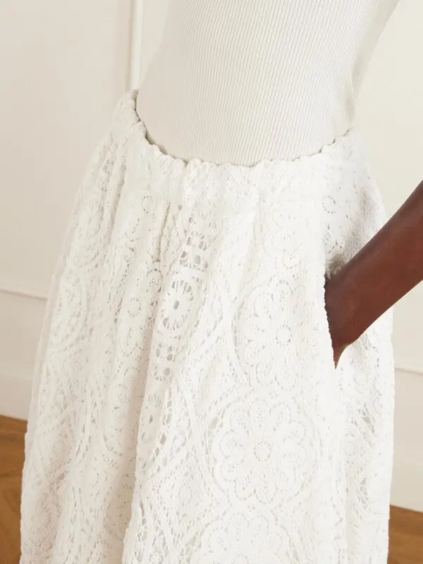 Comme Des Garçons Pleated Crocheted Cotton Midi Skirt