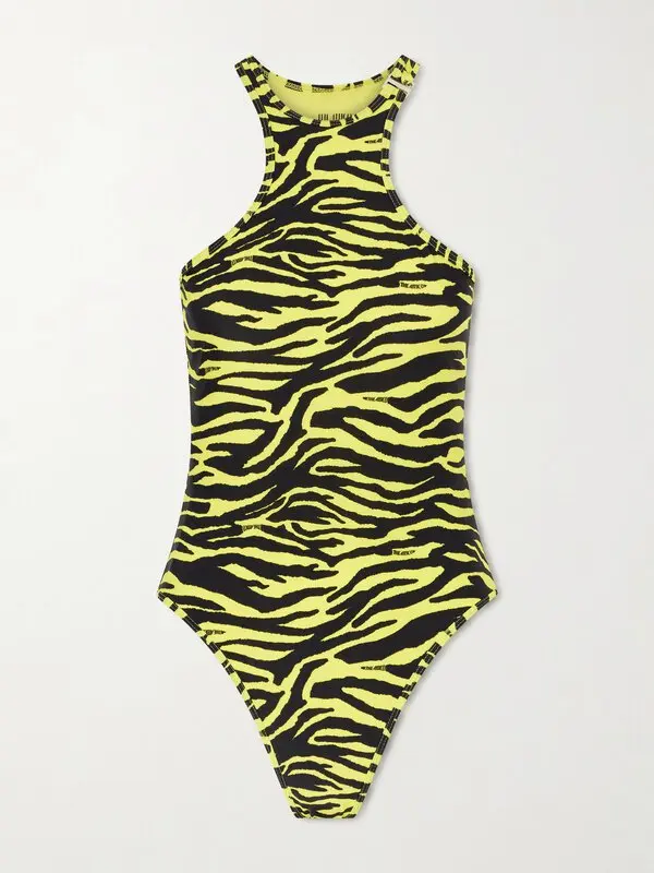 Attico Zebra-print Halterneck Swimsuit - Yellow