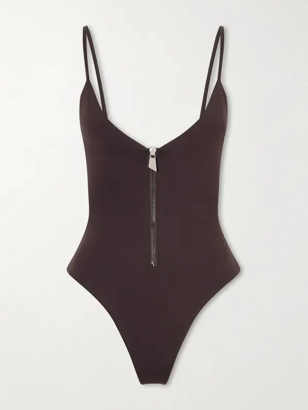 Attico Half-zip One-piece Swimsuit - Brown