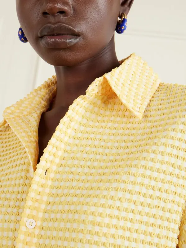 Simkhai Reeves Checked Seersucker Cropped Shirt - Yellow
