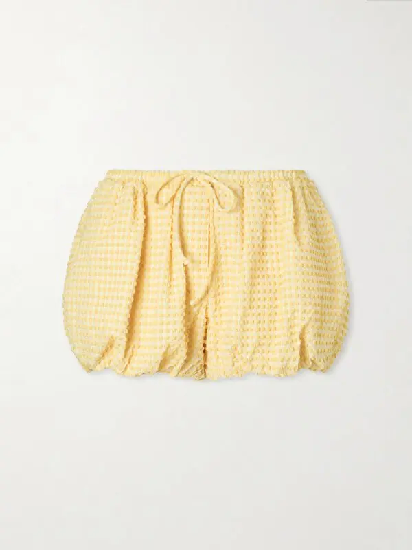 Simkhai Addie Checked Seersucker Bubble Shorts - Orange