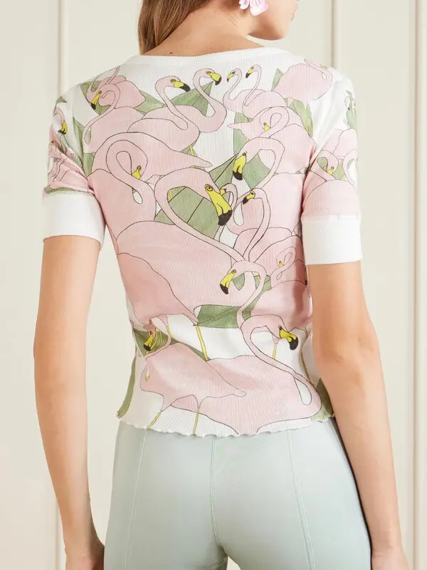 Chloé Flamingo Print Ribbed Cotton T-shirt - Pink