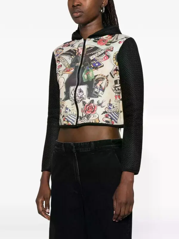 The Artistylist Tattoo-print Cropped Hoodie - Neutrals