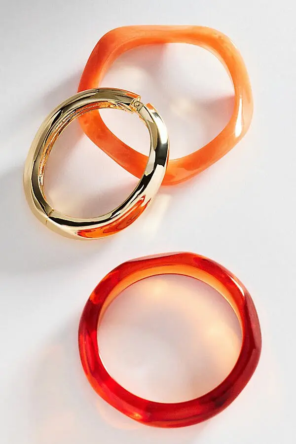 Anthropologie Wavy Bangle Bracelets Set Of 3 - Coral