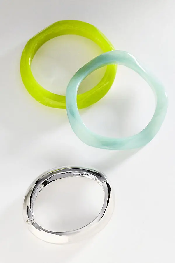 Anthropologie Wavy Bangle Bracelets Set Of 3 - Green