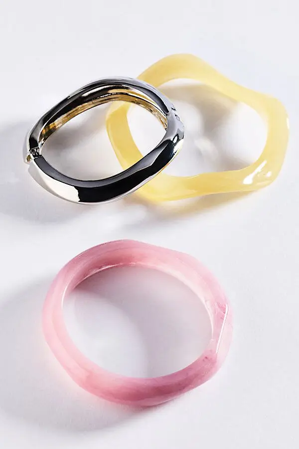 Anthropologie Wavy Bangle Bracelets Set Of 3 - Lilac