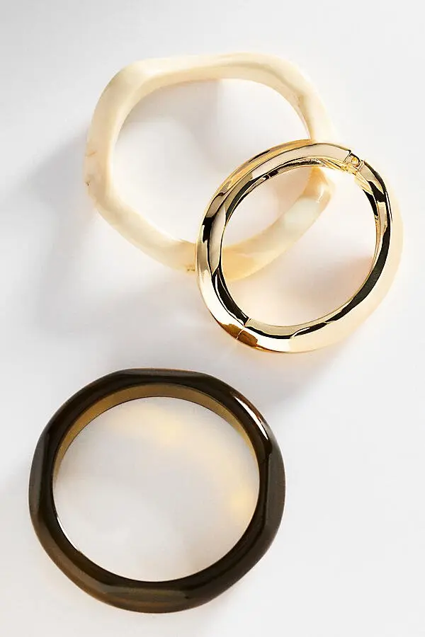 Anthropologie Wavy Bangle Bracelets Set Of 3 - Neutral/chocolate