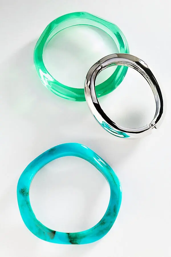 Anthropologie Wavy Bangle Bracelets Set Of 3 - Turquoise
