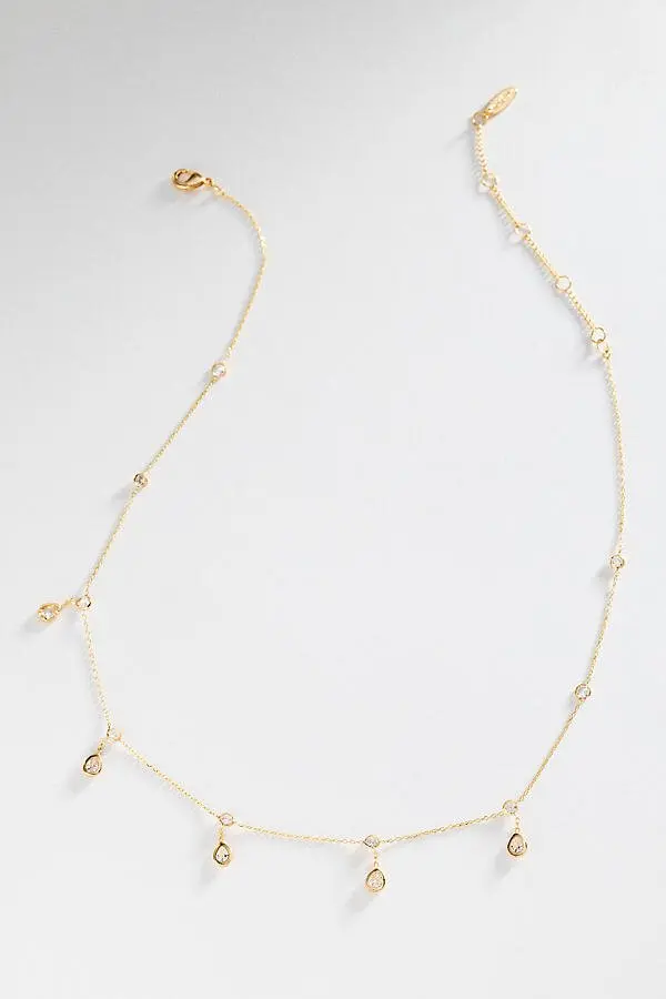 Anthropologie Delicate Bezel Drop Necklace - Gold