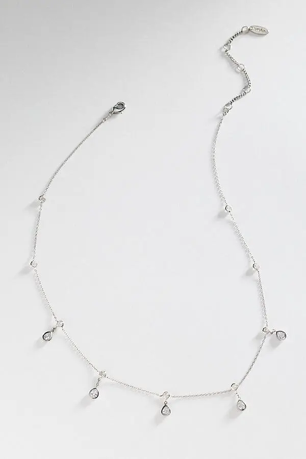 Anthropologie Delicate Bezel Drop Necklace - Silver