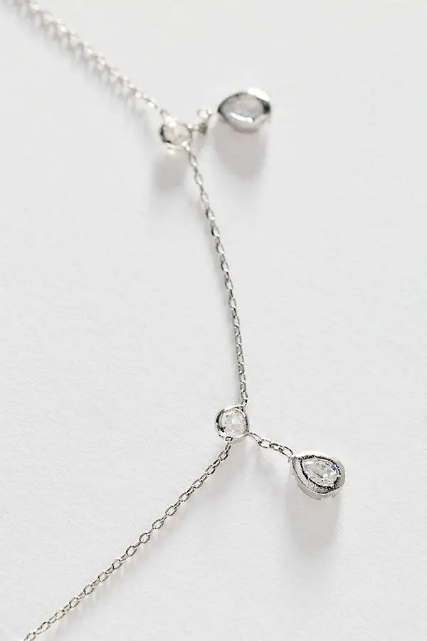 Anthropologie Delicate Bezel Drop Necklace - Silver