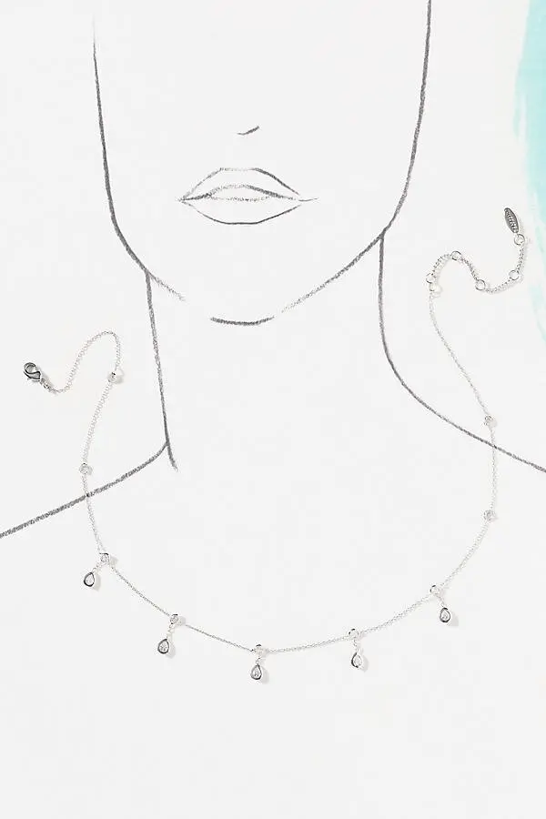 Anthropologie Delicate Bezel Drop Necklace - Silver