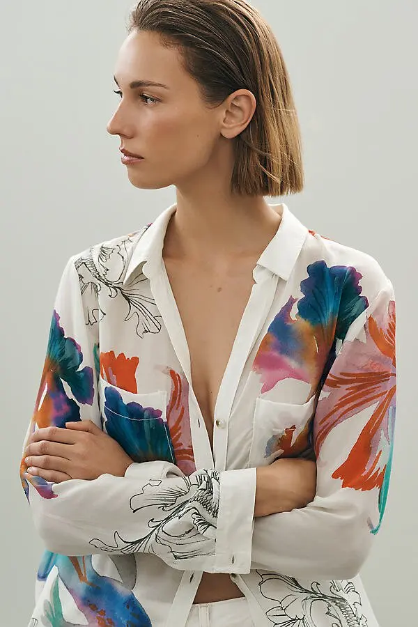 PILCRO Romy Relaxed Button-down Shirt - Antique Ivory
