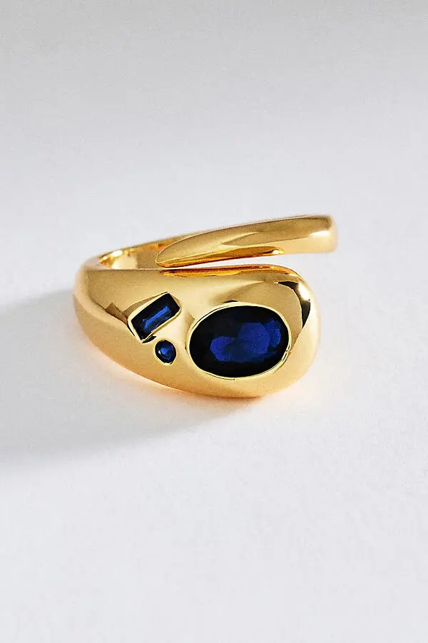Anthropologie Crystal Wrap Adjustable Ring - Sapphire