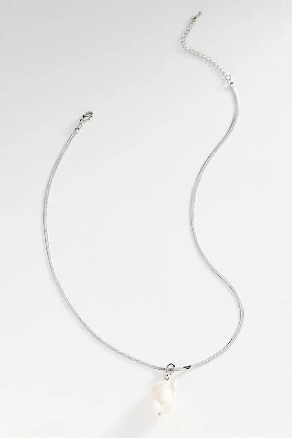 Anthropologie Organic Freshwater Pearl Pendant Necklace - Silver