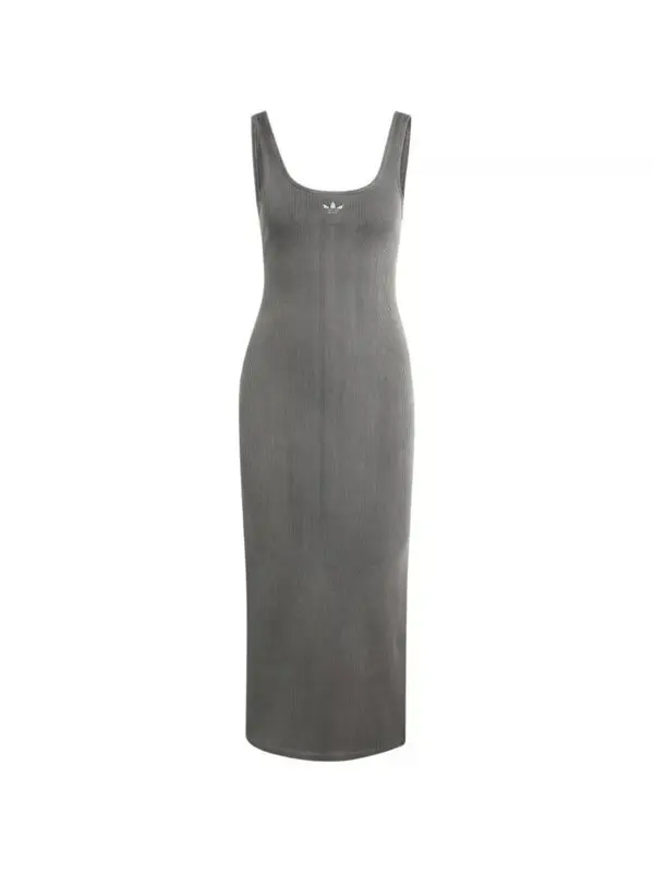 Adidas Ribbed Knit Logo Patch Dress - Grey