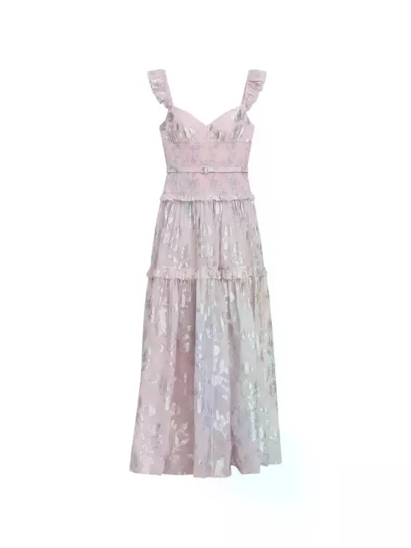 SELF-PORTRAIT Chiffon Ruffled Maxi Dress - Pink