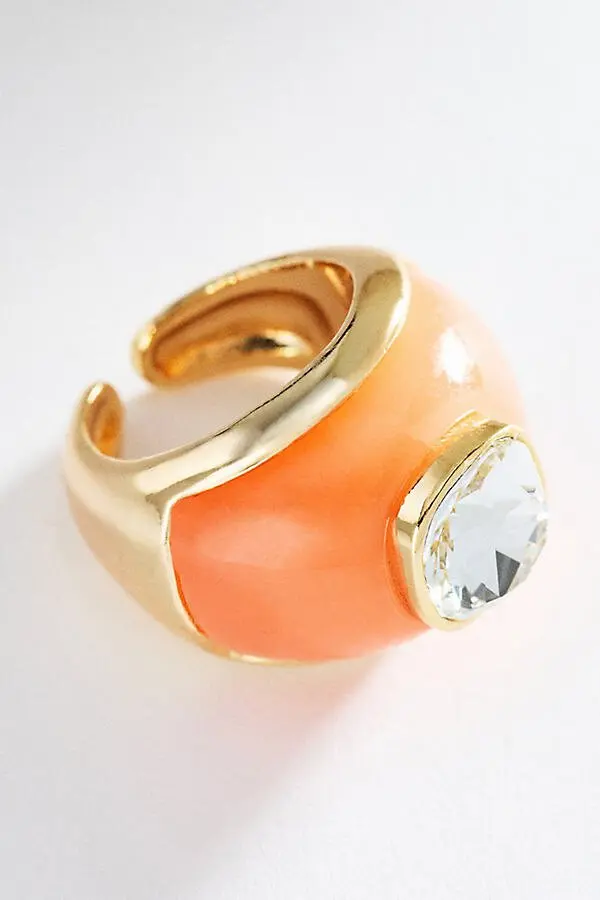 Anthropologie Crystal Resin Cocktail Ring - Peach